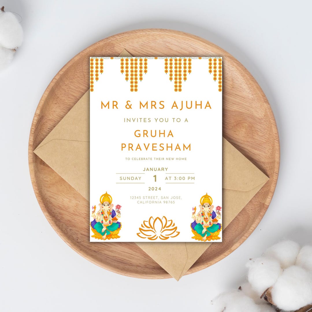 Gruhapravesham Invitation & Grihapravesh Invite, Indian Housewarming ...