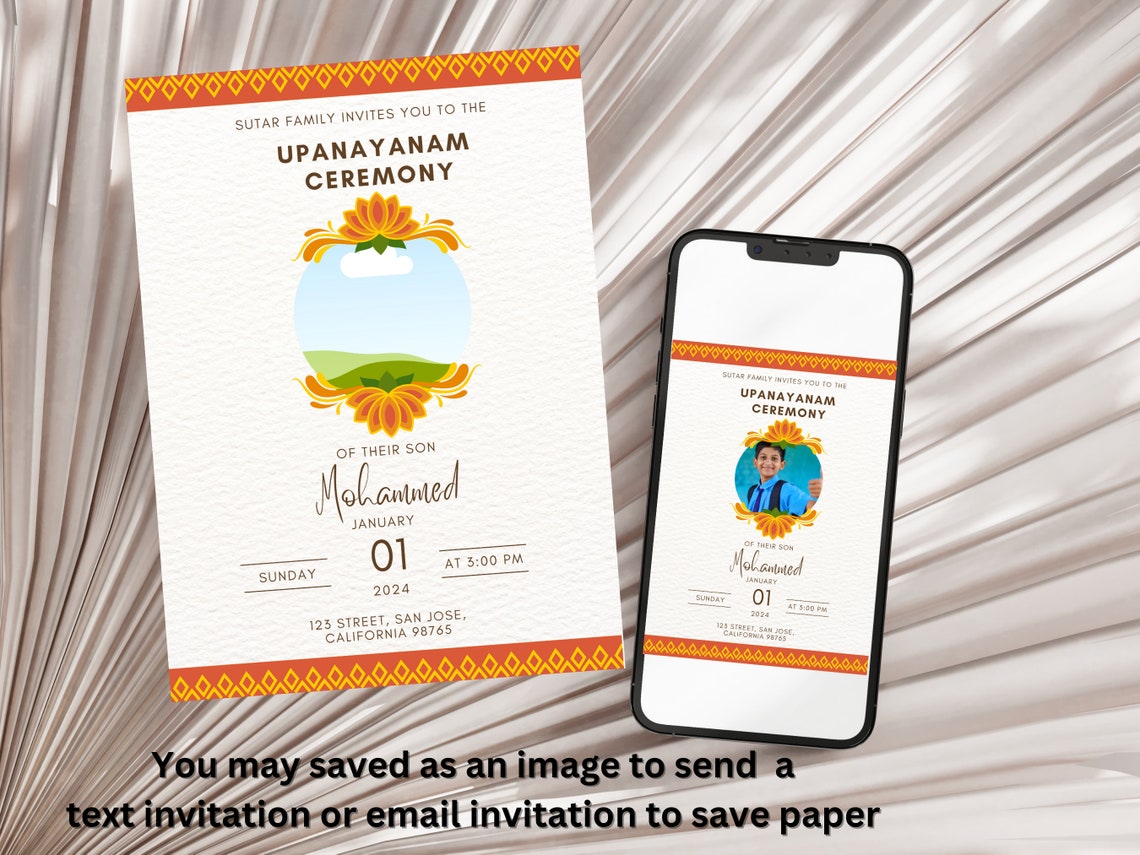 Editable Upanayanam Ceremony Invitation, Thread Ceremony Invite ...