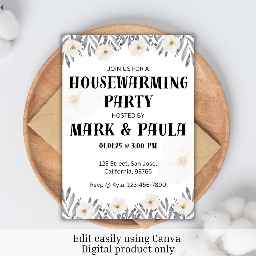 Editable Housewarming Party Invitation Template | Floral Digital Invite ...