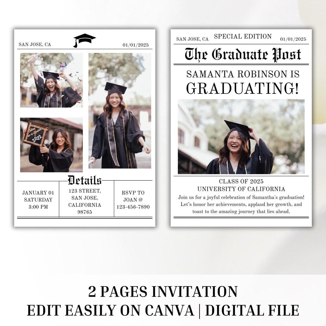 Newspaper Graduation Invitation Template: Editable Announcement ...