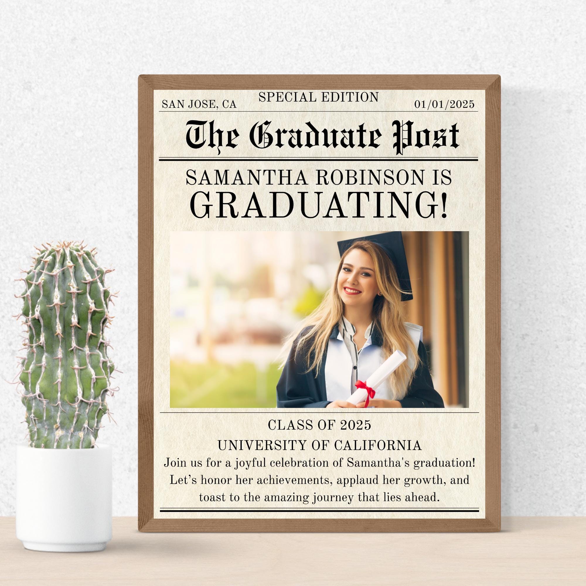 Newspaper Graduation Announcement Sign: College Graduation Party ...