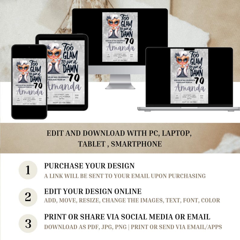 70th Birthday Invitation Template: Glamorous Grandmother Party (digital Download) - Etsy