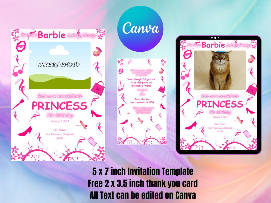 Editable Birthday Party Invitation Pink Party Invitation Barbie Party ...