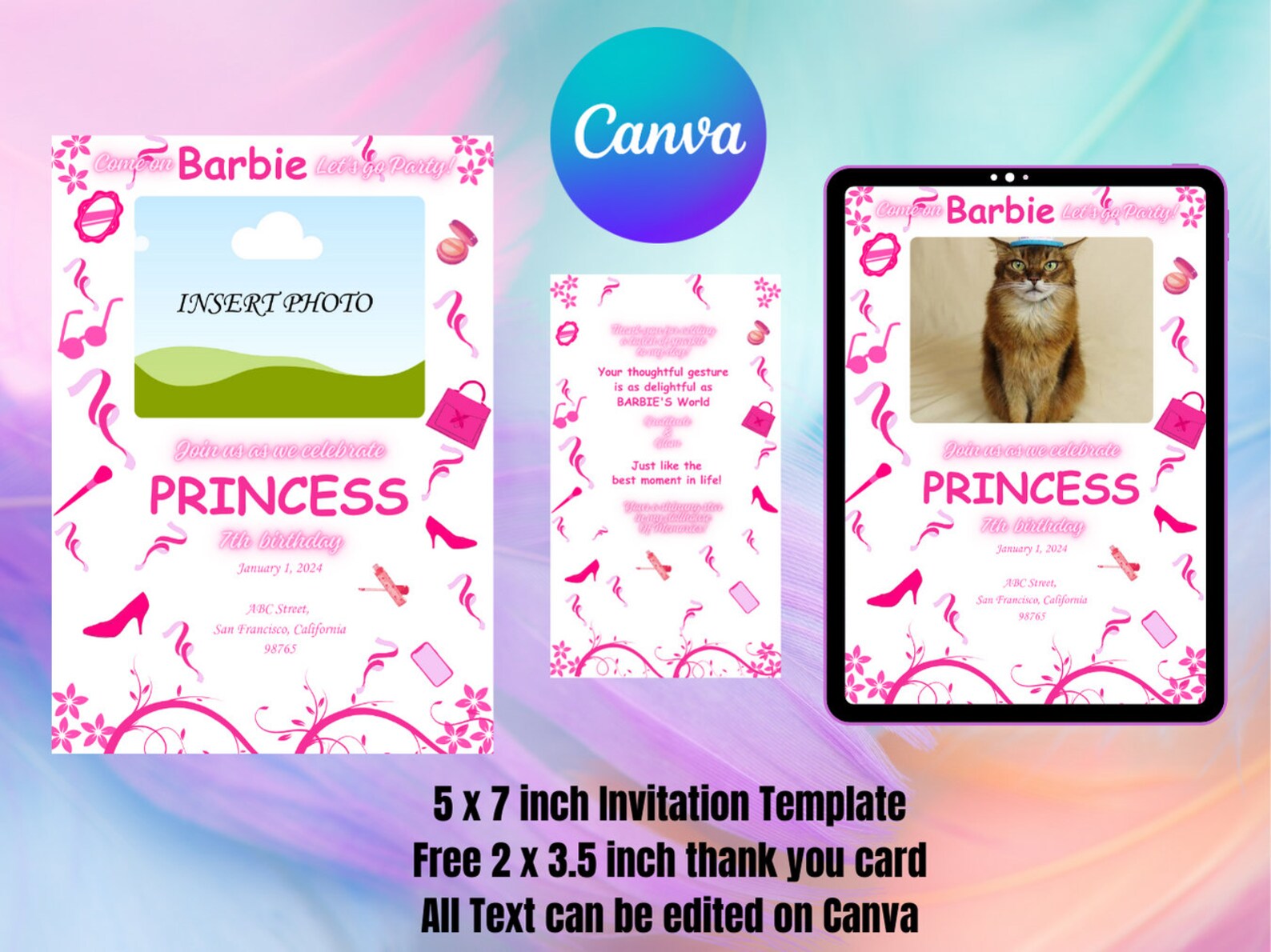 Editable Birthday Party Invitation Pink Party Invitation Barbie Party ...