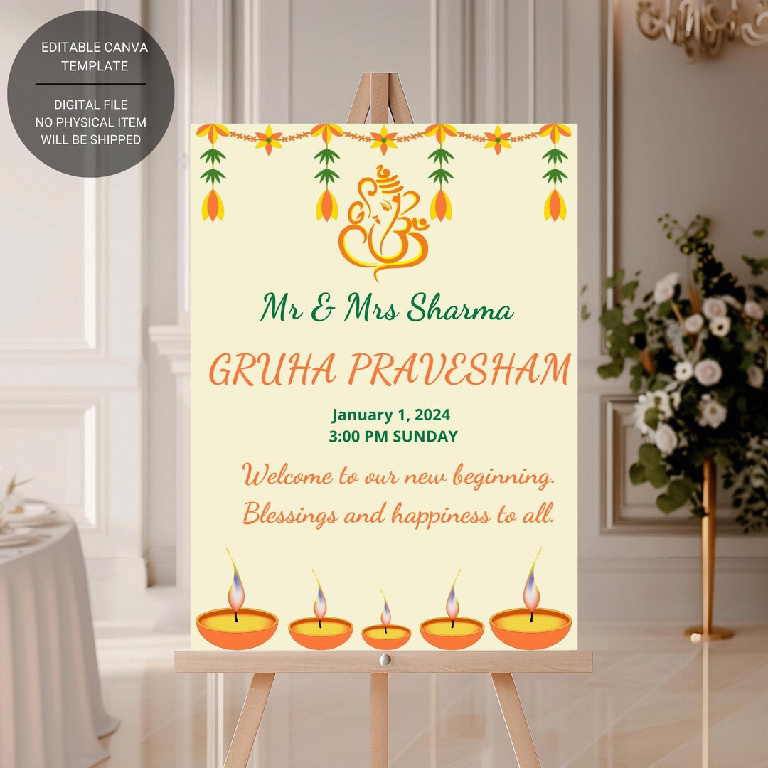 Gruhapravesam Welcome Sign: Indian Housewarming Poster (digital ...