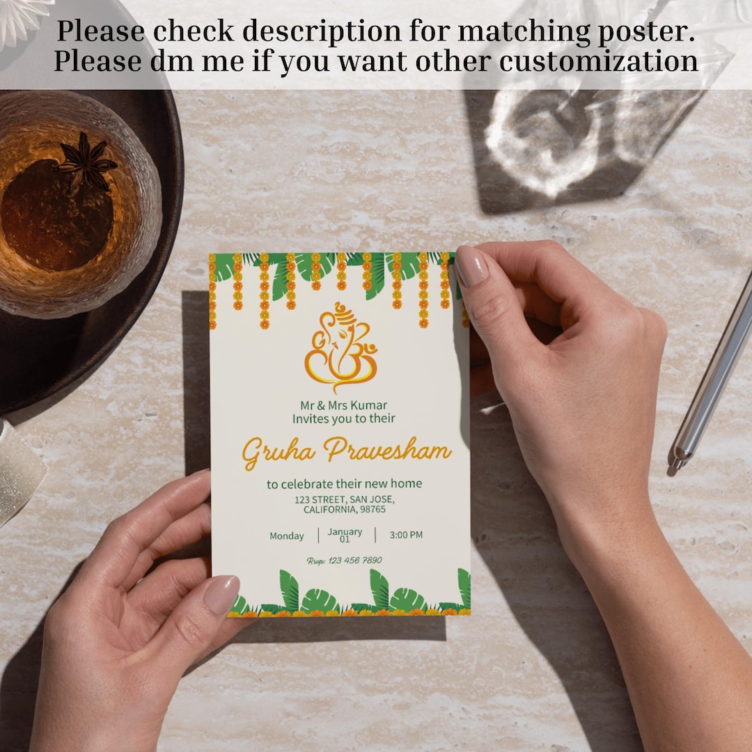 Digital Gruhapravesam Invitation: Indian Housewarming Invite (editable ...