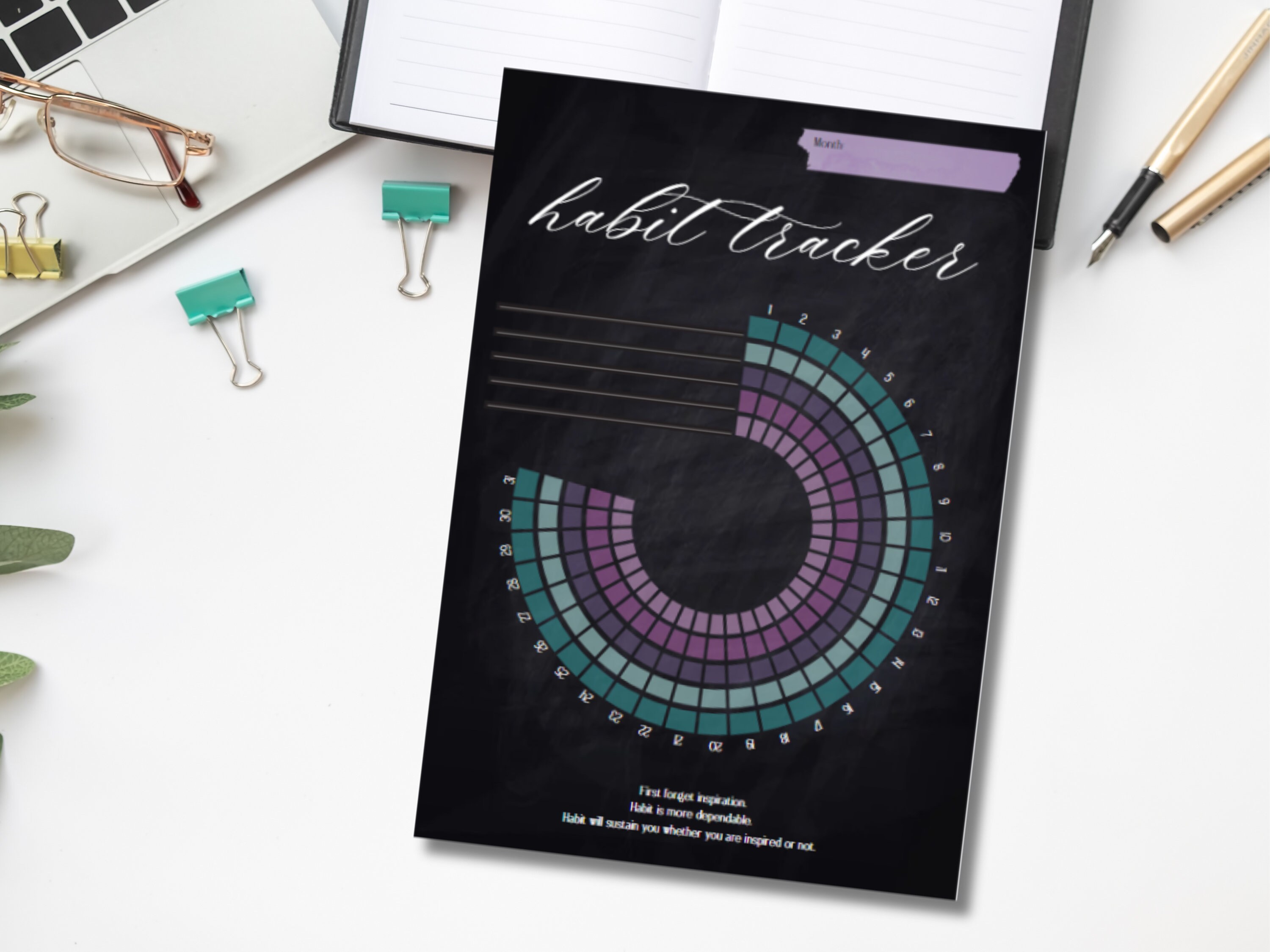 Habit Tracker Digital Download & Printable Dramatic Dark Theme Undated ...