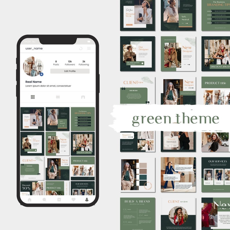 50 Green Instagram Templates for Vibrant Social Media Presence - Etsy