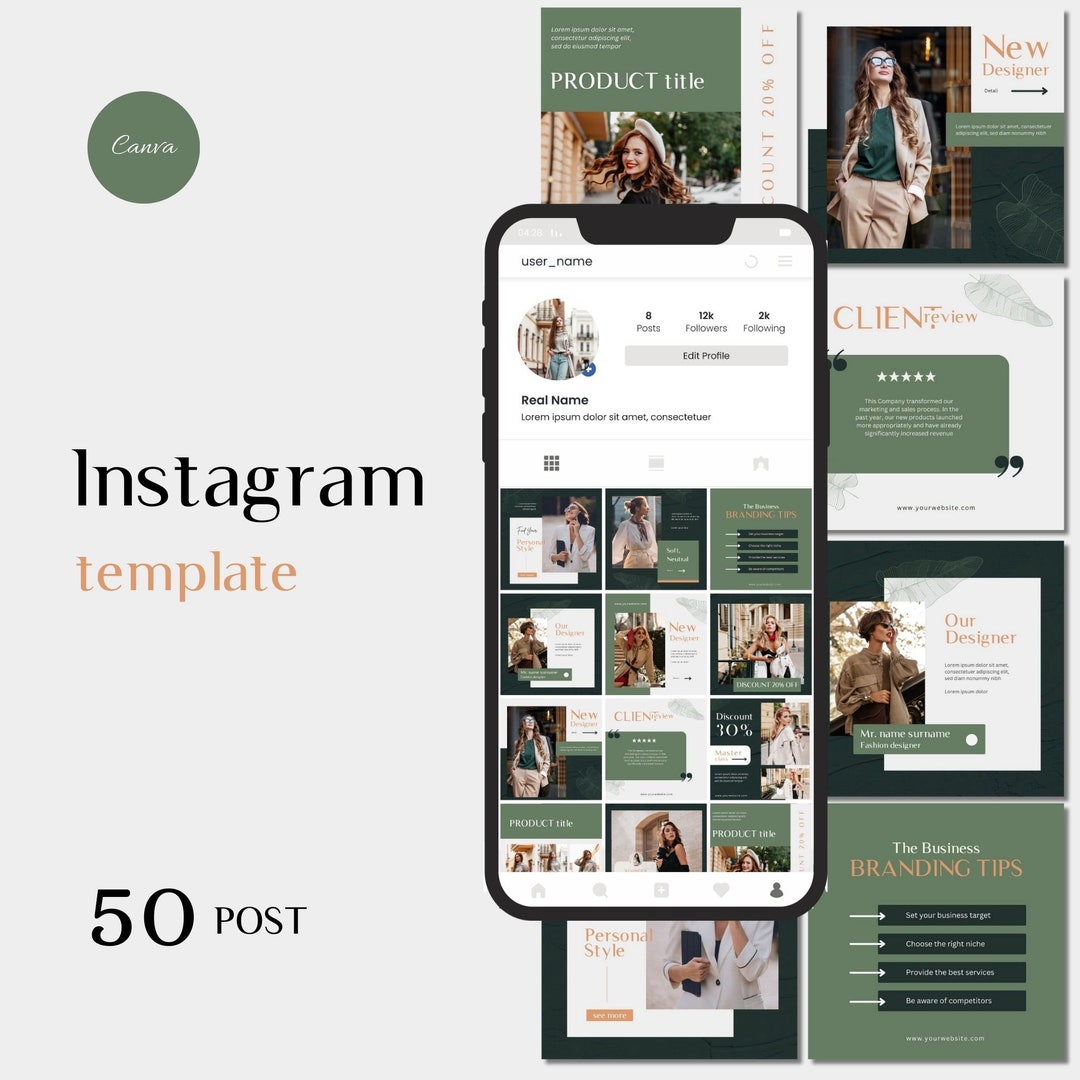 50 Green Instagram Templates for Vibrant Social Media Presence - Etsy