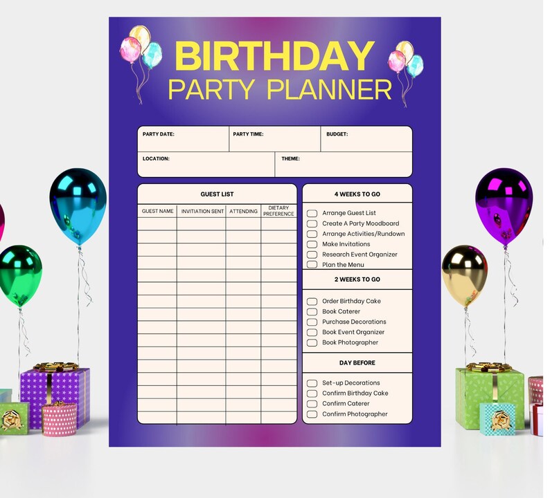Kids Birthday Party Checklist Printable, Kids Party Planner Printable ...