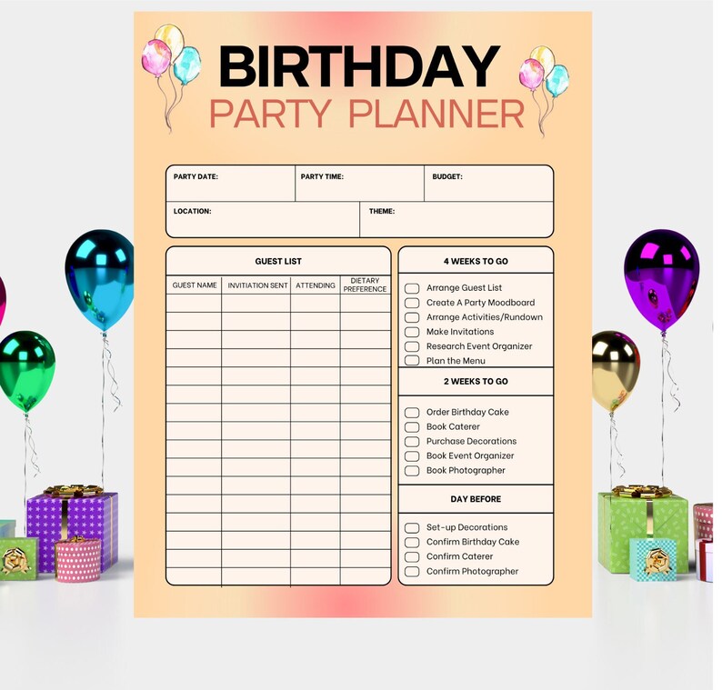 Kids Birthday Party Checklist Printable, Kids Party Planner Printable ...