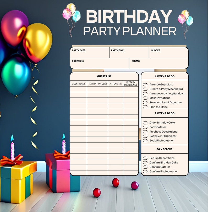 Kids Birthday Party Checklist Printable, Kids Party Planner Printable ...