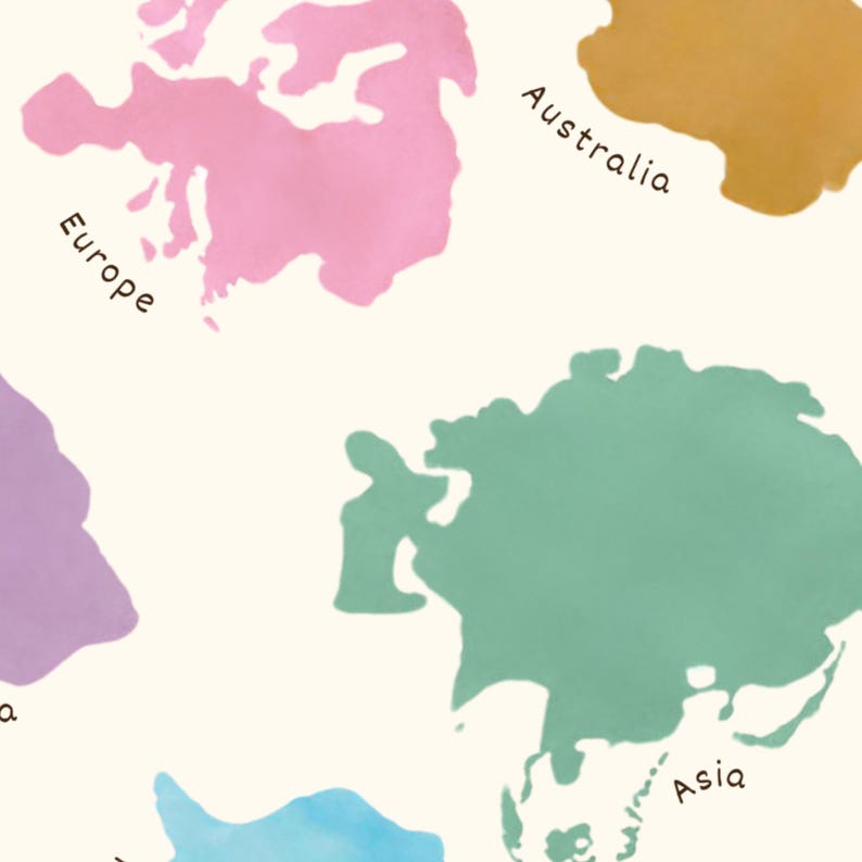 Continents World Map Poster | Montessori Geography Print (instant ...