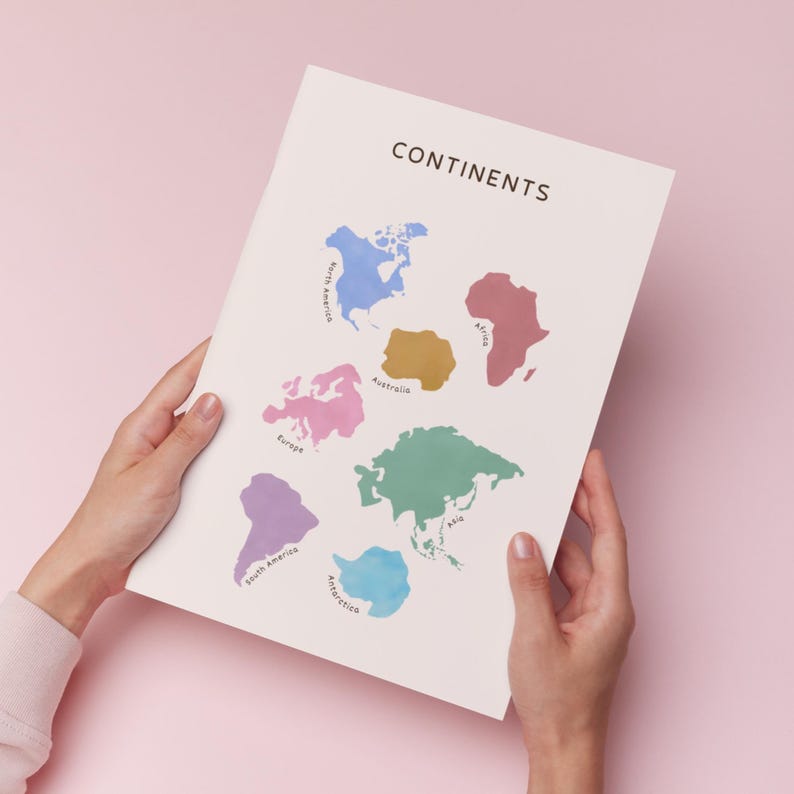 Continents World Map Poster | Montessori Geography Print (instant ...