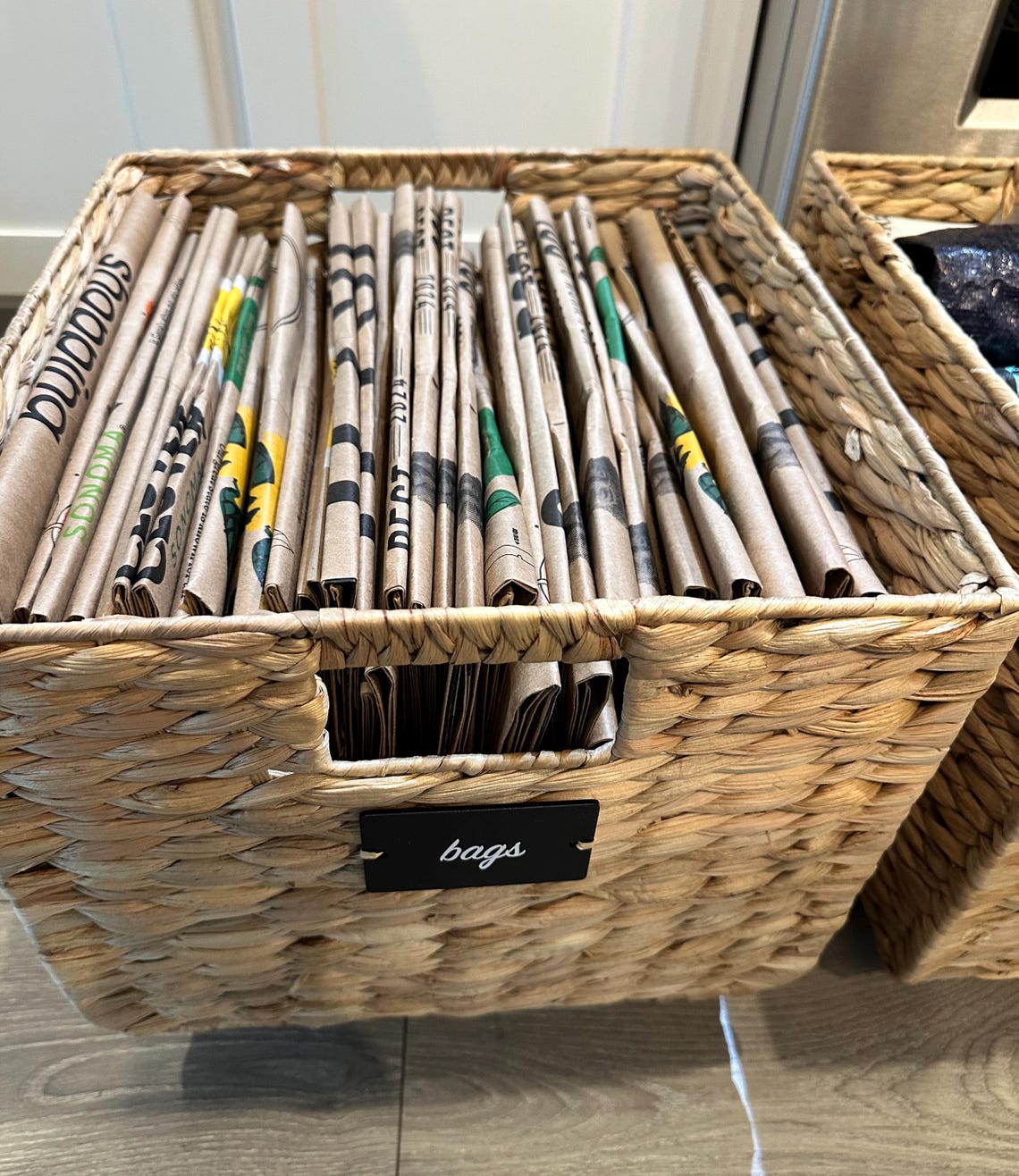 Wicker Rolling Storage Basket, Woven Pantry Crate on Wheels, With ...