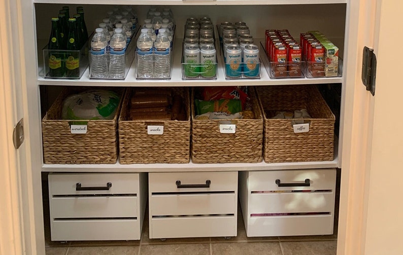 Rolling Pantry Crate, White With Modern Handle. Storage Box, Organizer ...