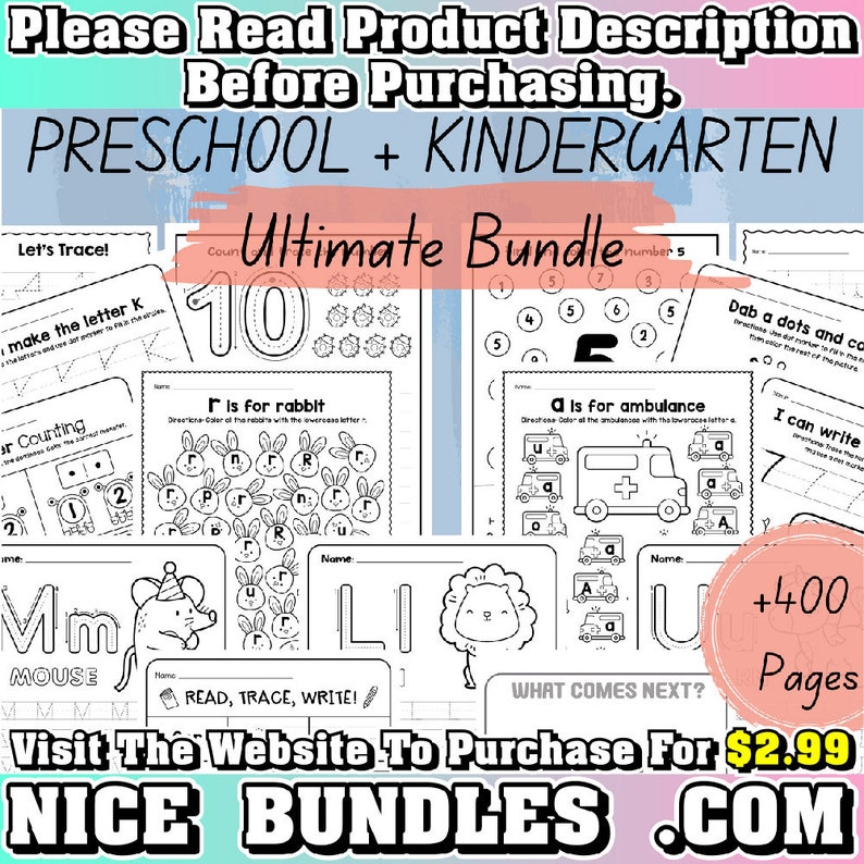 Preschool Pre-k Kindergarten Learning Bundle 400 Pages Printable ...