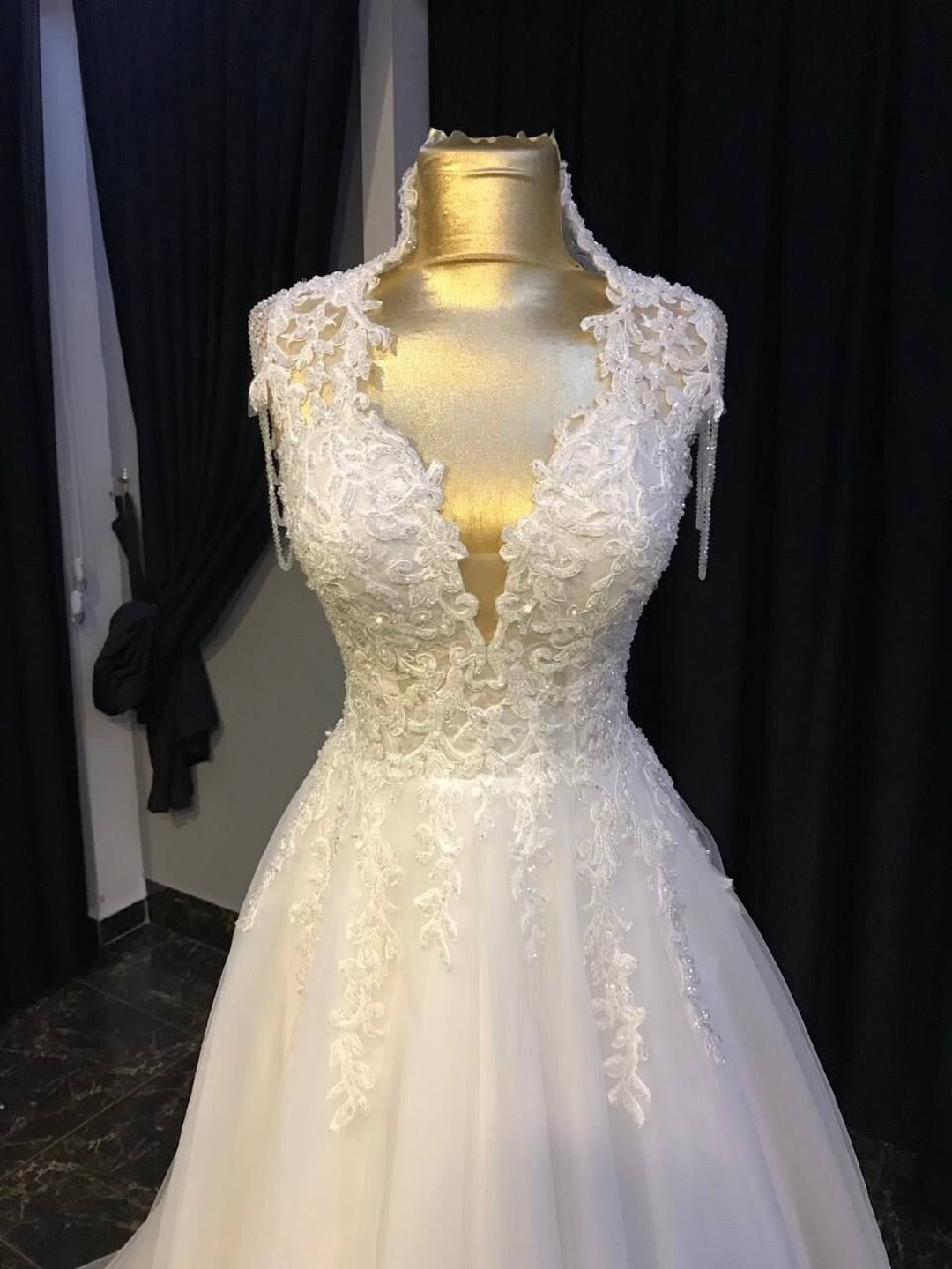 Beaded A-line Wedding Dress, Long Sleeve Wedding Dress Luxury Wedding ...