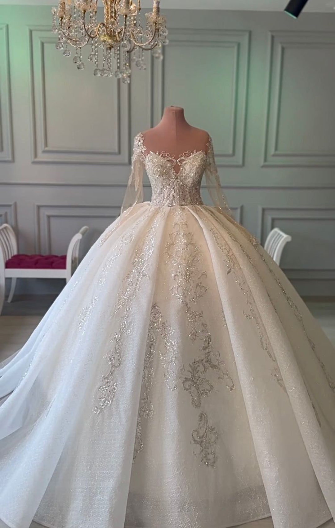 Abito da sposa principessa a maniche lunghe, abito da sposa principessa ...