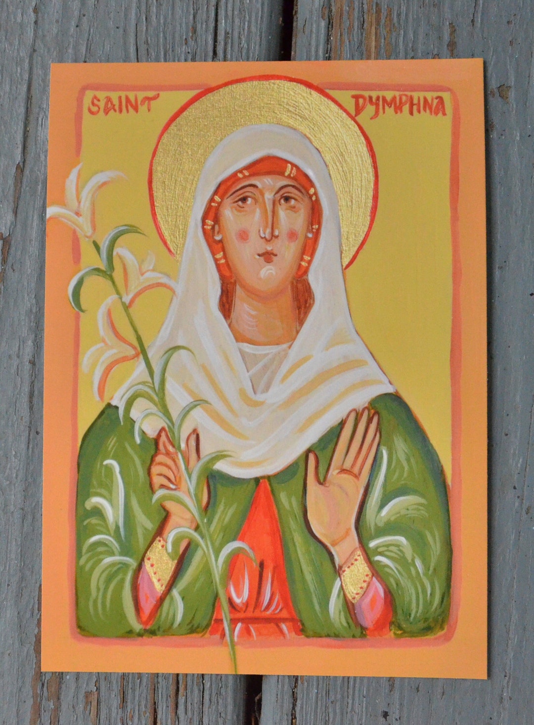 Saint Dymphna of Ireland Icon Art Print 5" X 7"| Catholic Orthodox Christian Folk Art Gift ...