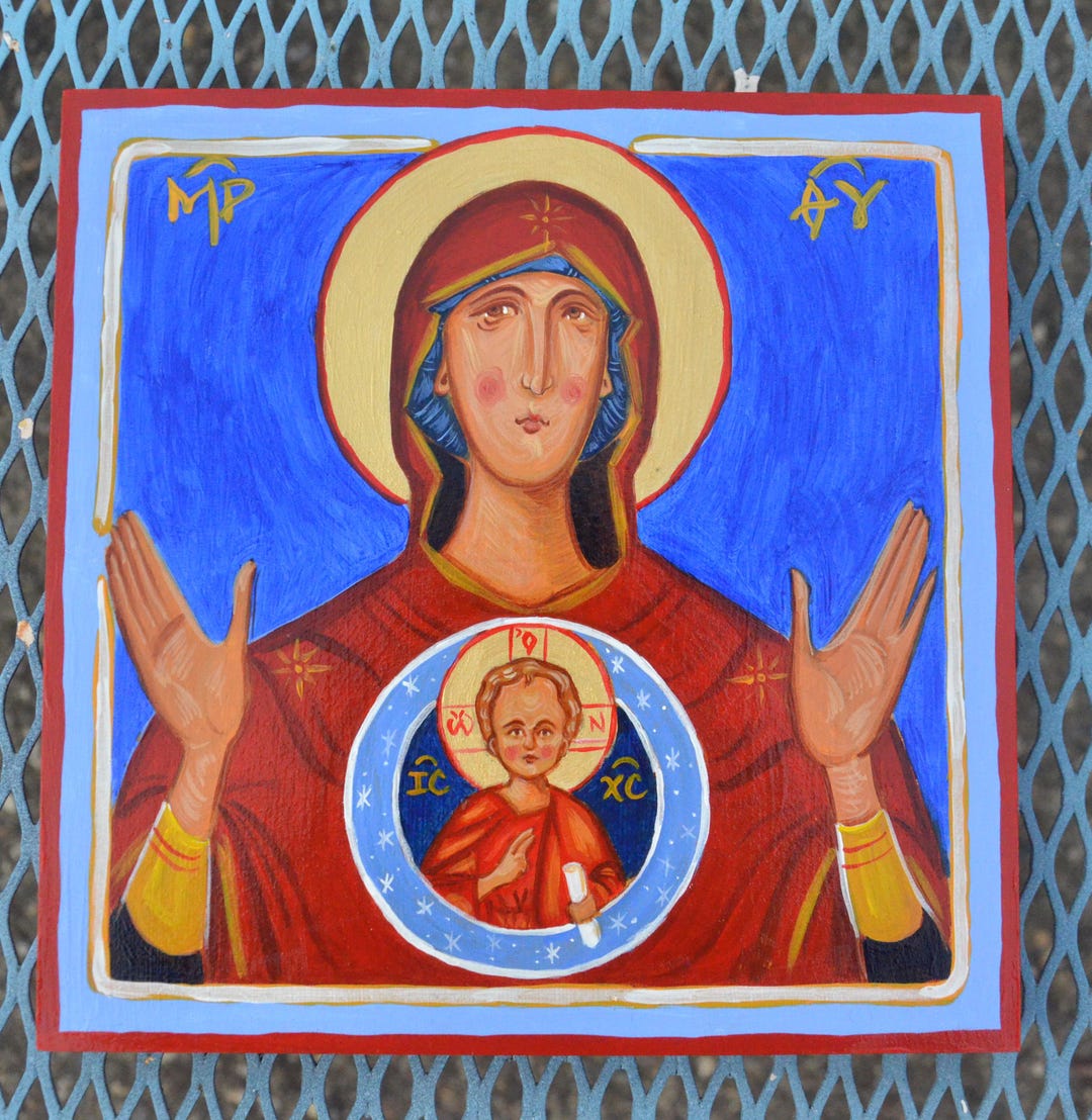 Theotokos Our Lady of the Sign, Virgin Orans, Saint Mary Hand-painted ...