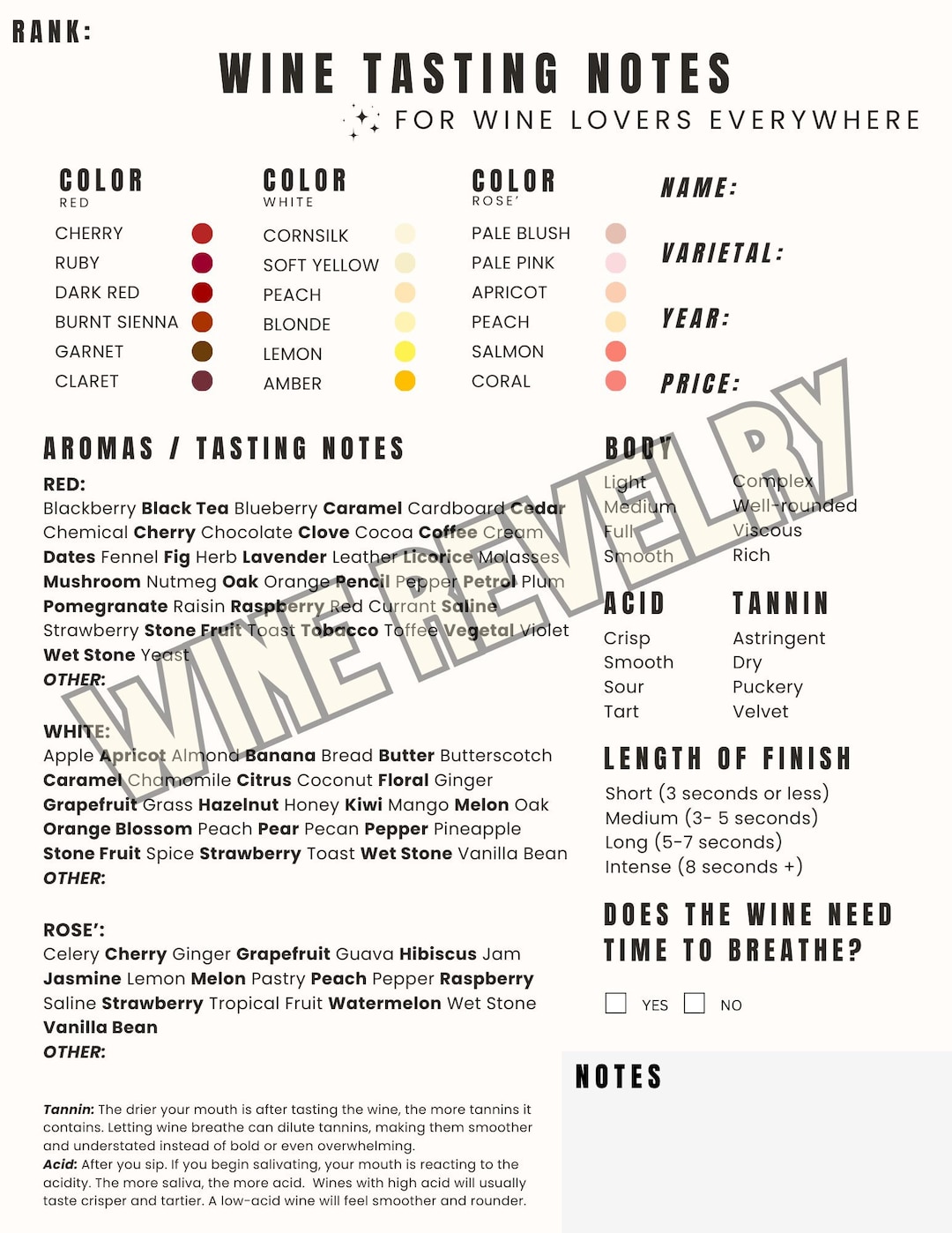 Wine Tasting Sheets - Etsy