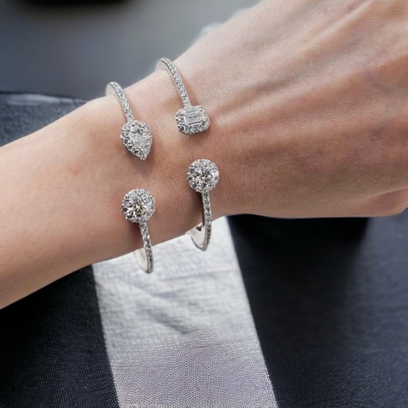 Diamond Bracelet Sterling Silver 925 Silver Bangle Adjustable Bracelet ...