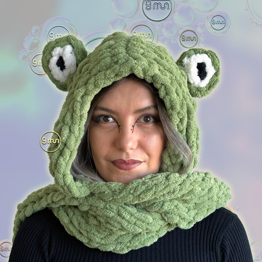 Frog Scoodie Hand Knit Chunky Soft Cozy Warm Handmade Balaclava Scarf ...
