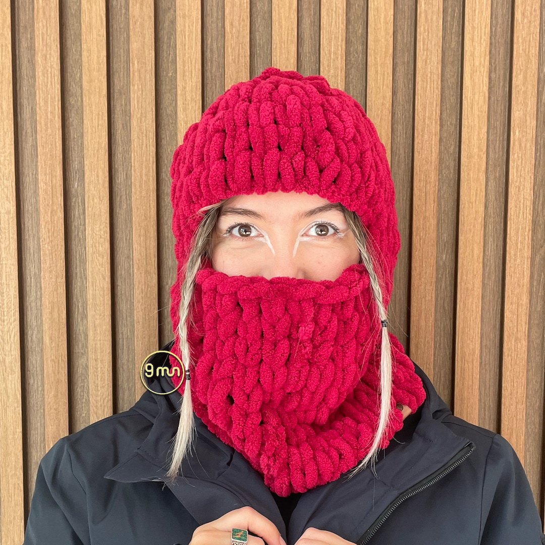 Balaclava Snow Mask Hand Knit, Ski Helmet Mask Handmade Full Face Cover ...