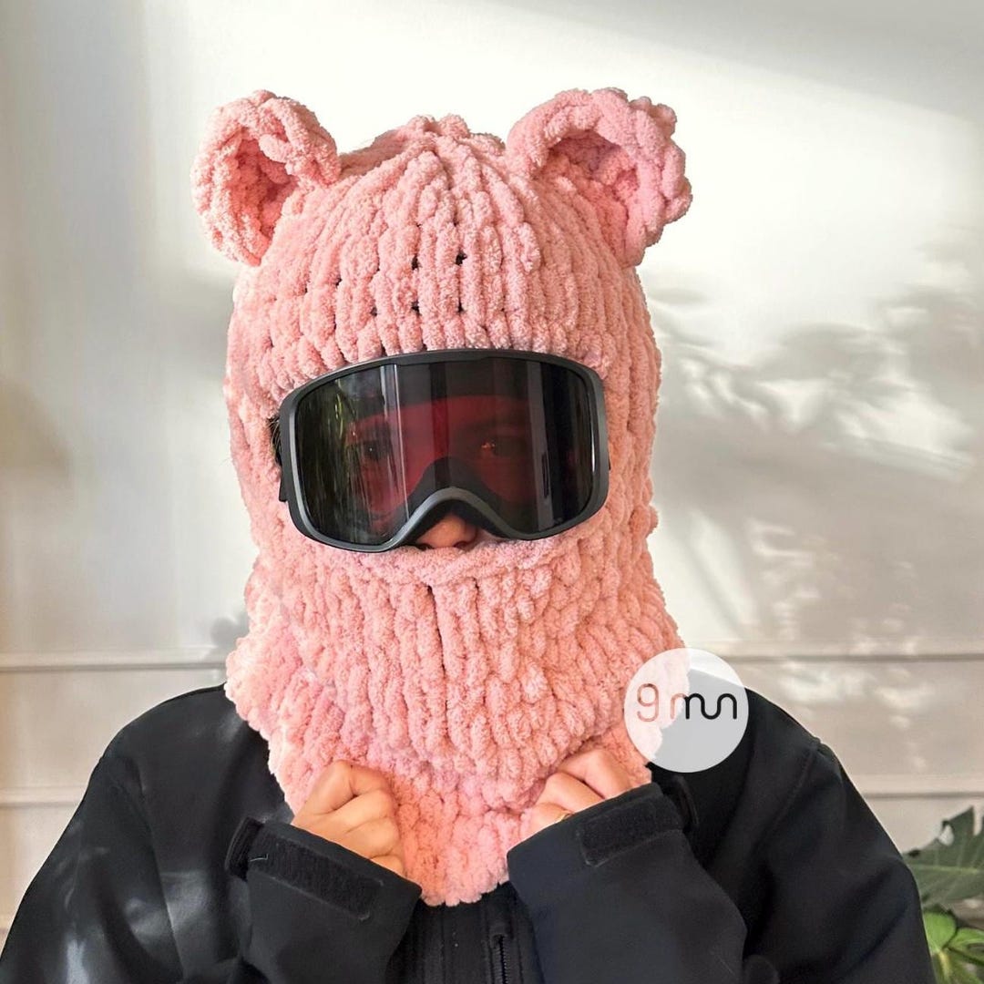 Balaclava Teddy Bear Cozy Full Face Snow Mask Hand Knit Ski Helmet ...