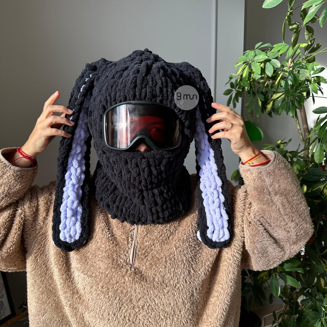 Hand Knit Bunny Balaclava Ski Mask: Chunky Snow Helmet Cover - Etsy