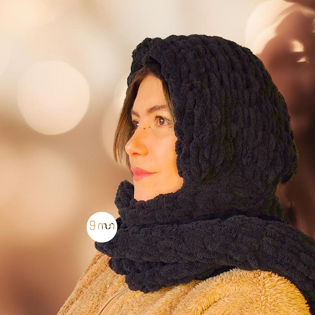 Balaclava Scarf Scoodie Crochet Soft Fleece Texture Hand Knit Scarf ...