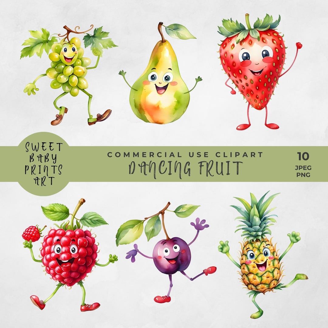 Dancing Fruit Clipart for Party Invitations Baby Shower, Fruit ...