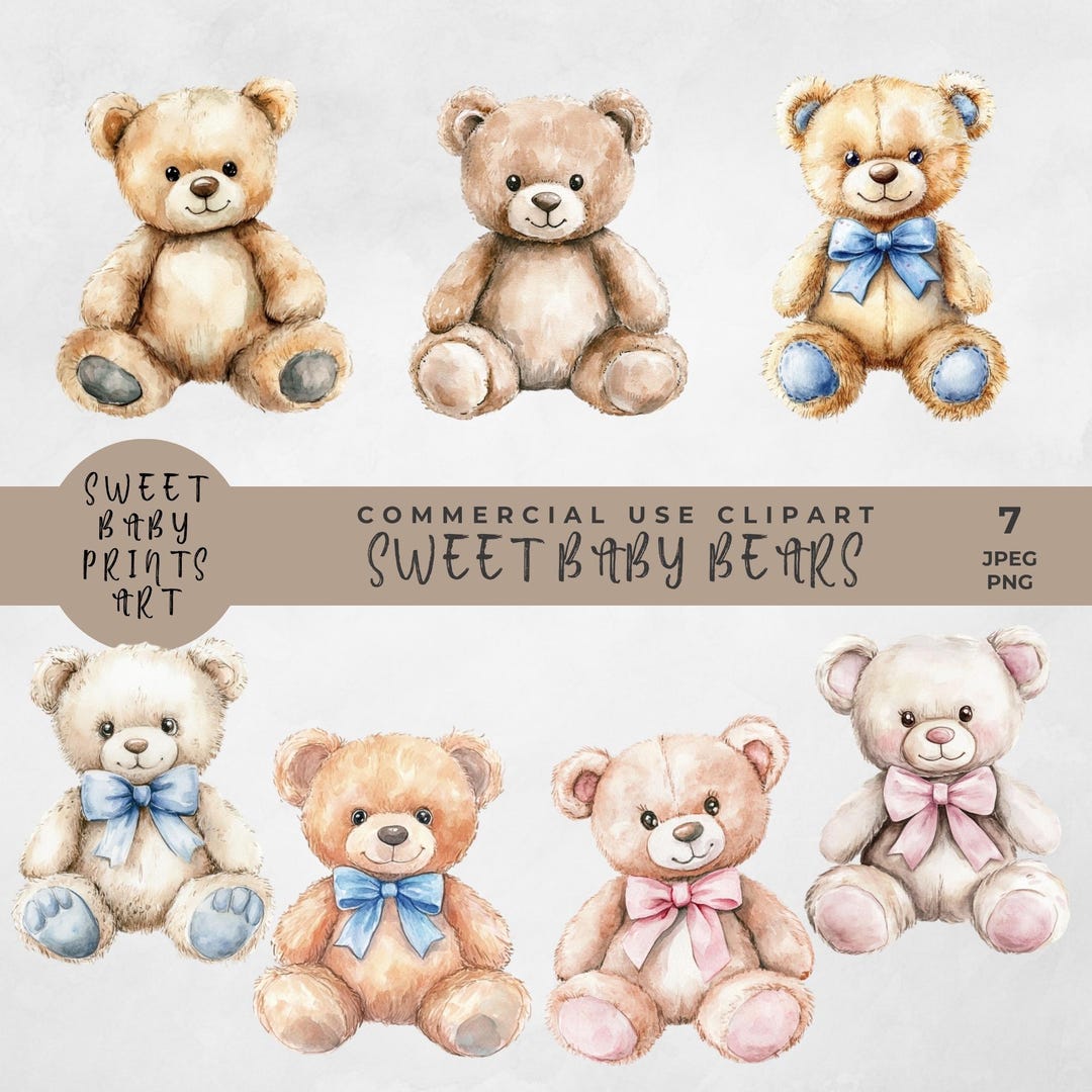 Sweet Baby Bear Clipart for Boy Baby Shower or Girl Baby Shower, Blue ...