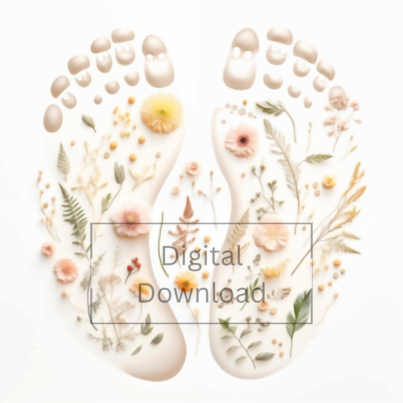 Footprint Art Printable, Kids Nursery Wall Art, Spring Artwork, Floral ...