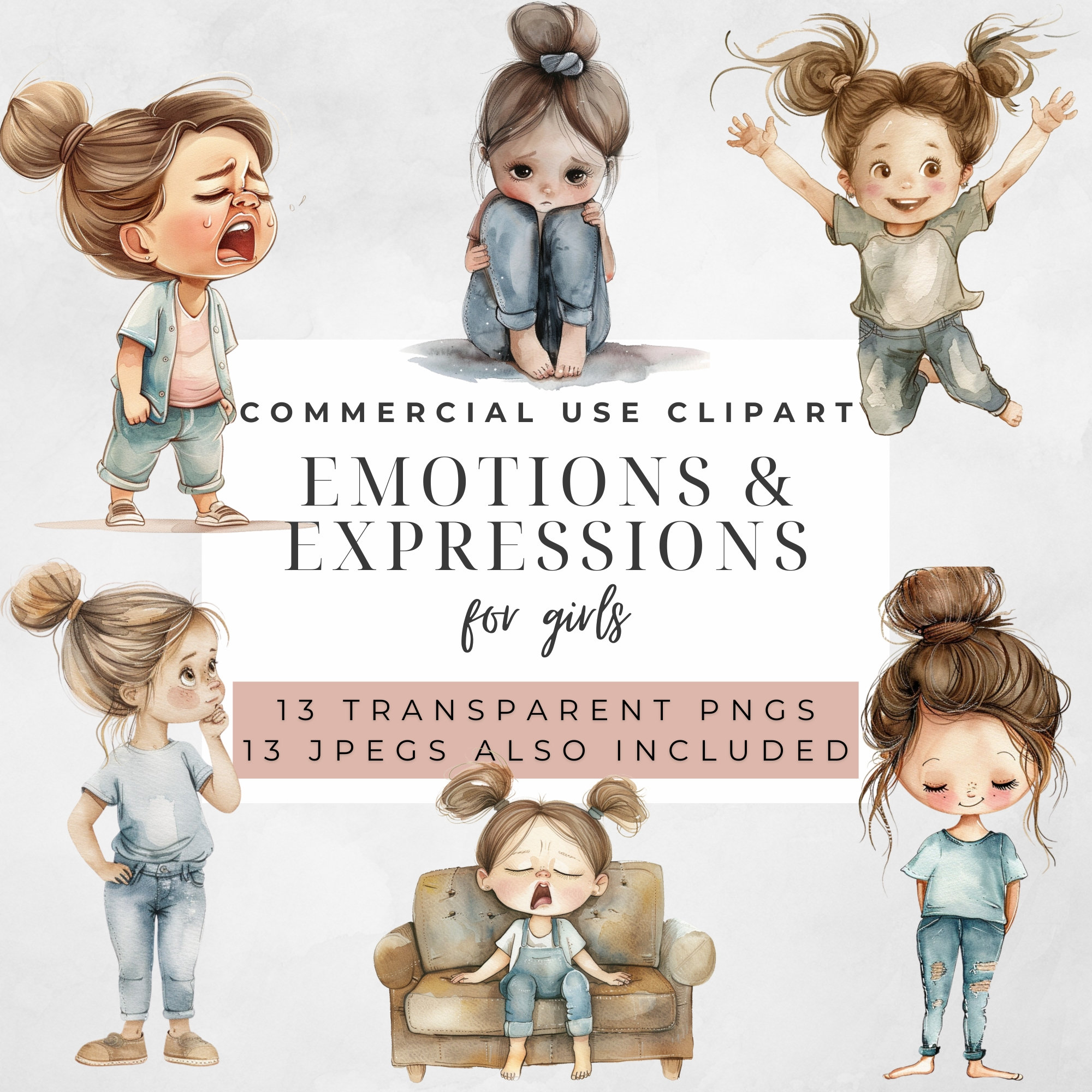 Emotions & Facial Expressions Clipart Chibi Style for Girls Educational ...