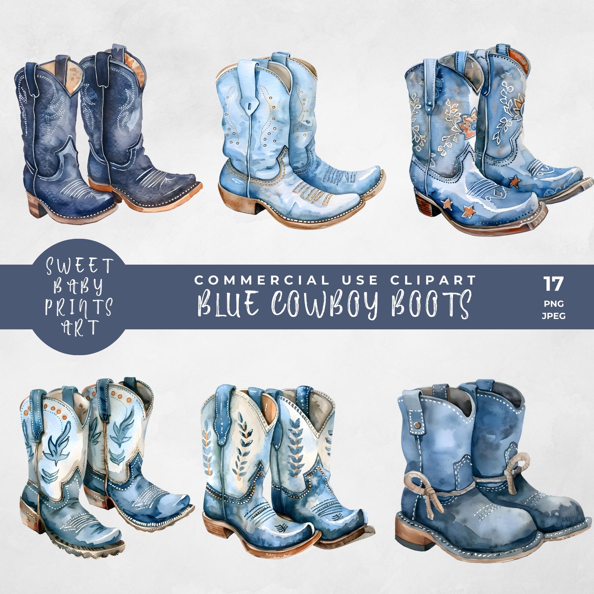 Blue Cowboy Boots Watercolor Western Cowboy Cowgirl Baby Shower Country ...