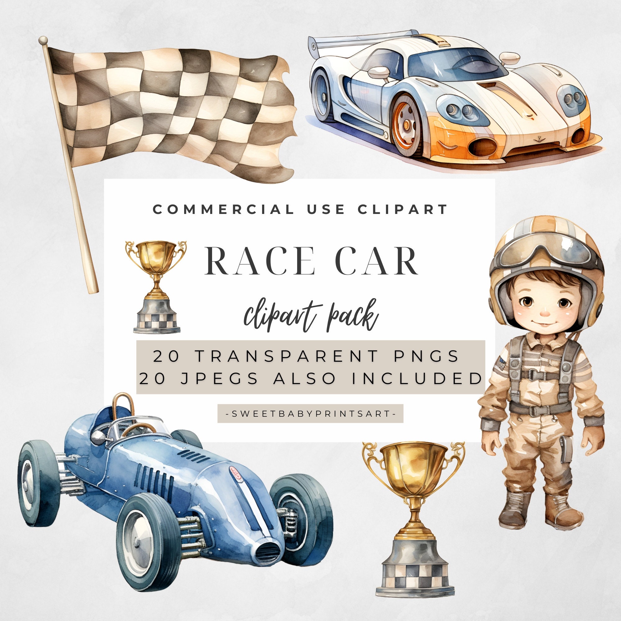 Baby Race Car Clipart, Car Racing Theme Images Illustrations for DIY ...