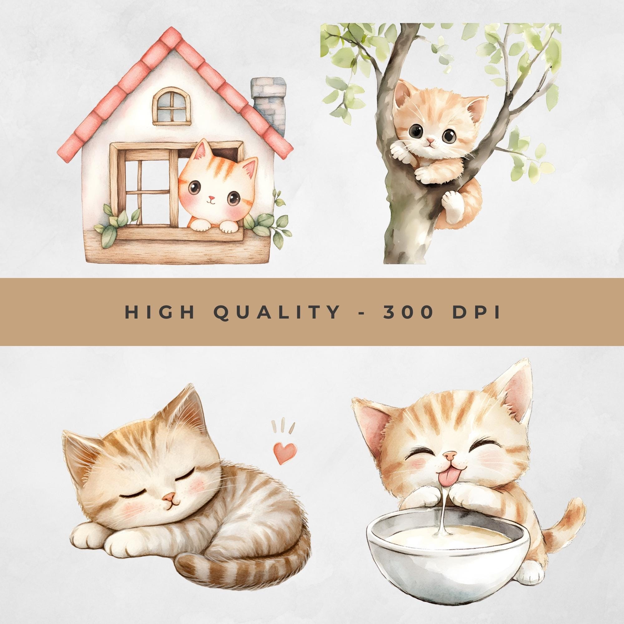 Cute Kawaii Kitty Clipart, Cat Lover, Cute Kitten Illustrations, Cat ...