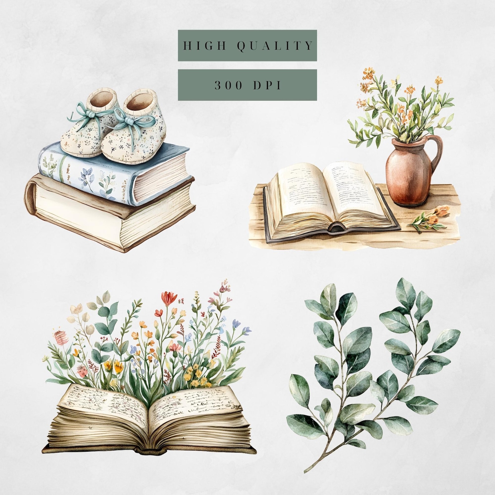 A New Chapter Clipart Bundle, Book Themed Storybook Shower, Library ...