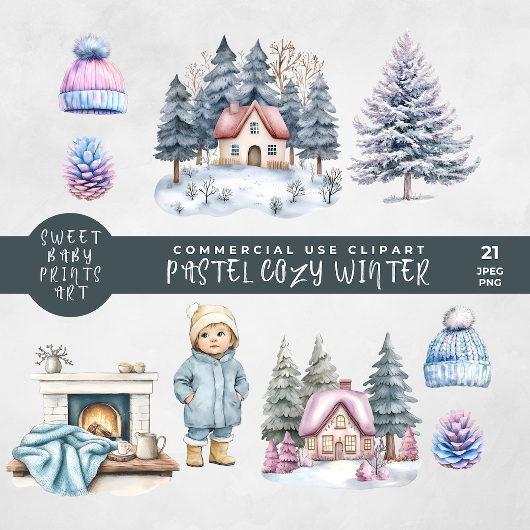 Watercolor Pastel Cozy Winter Clipart, Cozy Winter Images ...