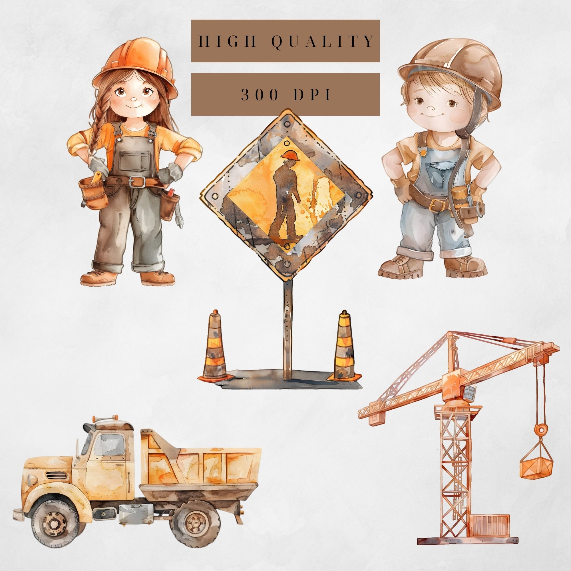 Kids Construction Worker Clipart, Watercolor Boy Nursery Art, Excavator ...