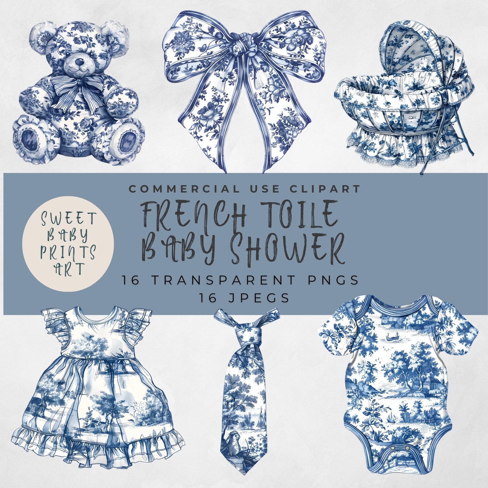 French Toile Baby Shower Clipart, French Toile De Jouy PNG Instant ...