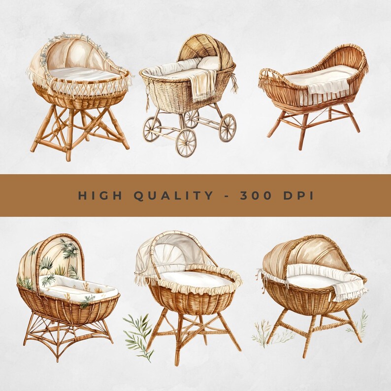 Baby Bassinets Clipart, Vintage Stroller, Baby Carriage Illustrations ...