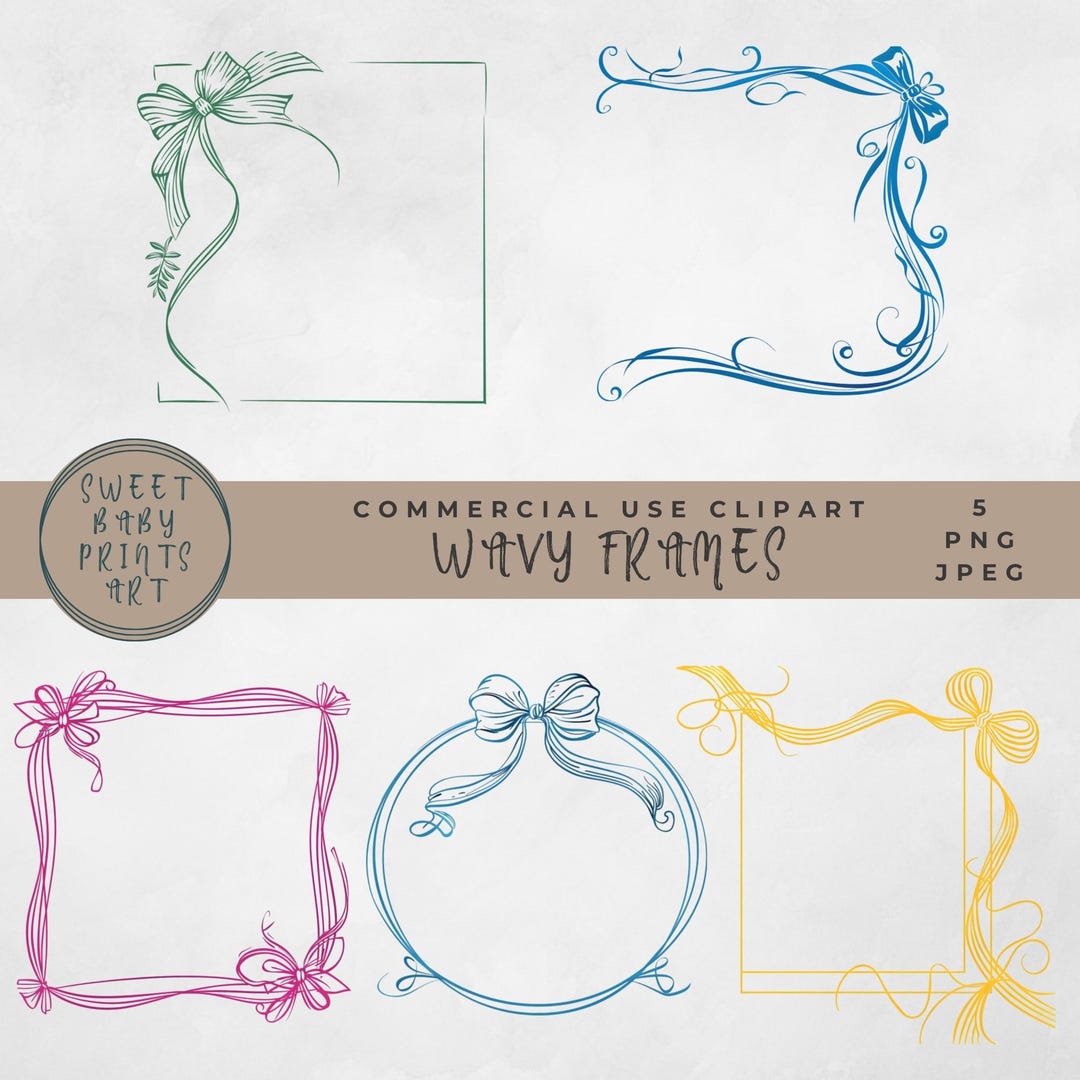 Wavy Frame Clipart, Whimsical Doodle Border, Quirky Frame, Floral Wavy ...