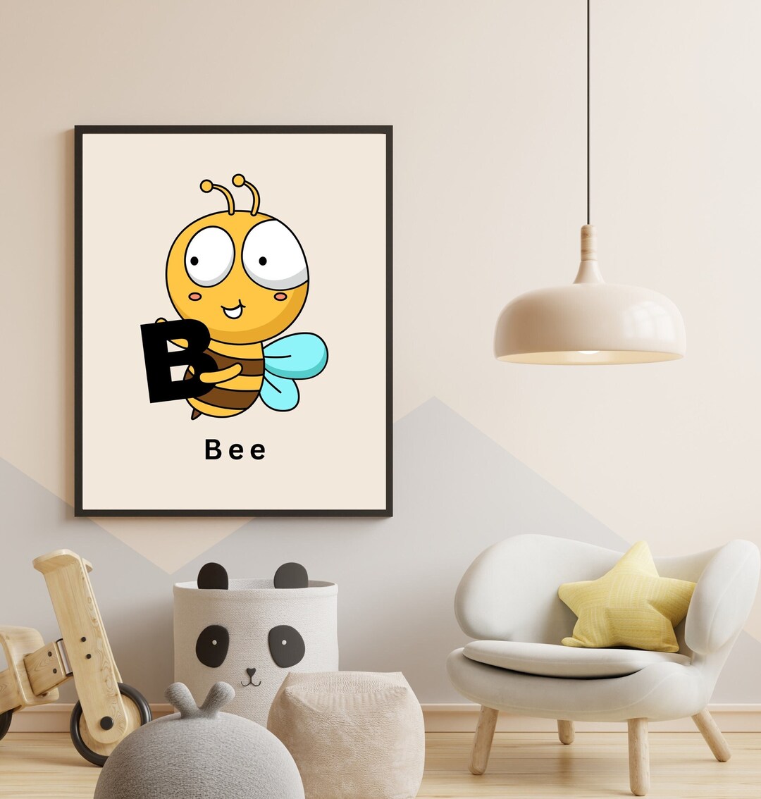 Beige Alphabet Sign, B Art, Classroom Art, Educational Wall Art, Bee ...