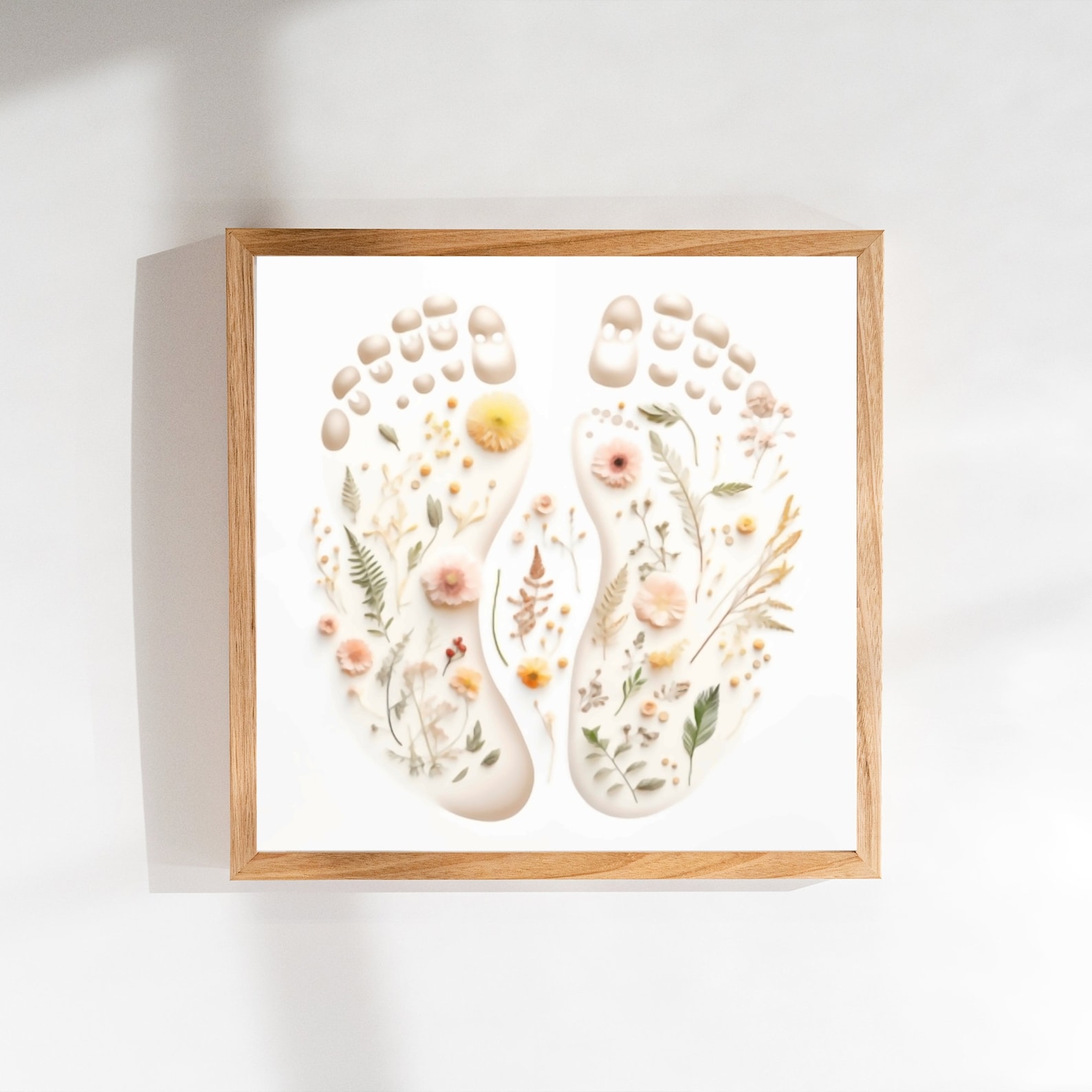 Footprint Art Printable, Kids Nursery Wall Art, Spring Artwork, Floral ...