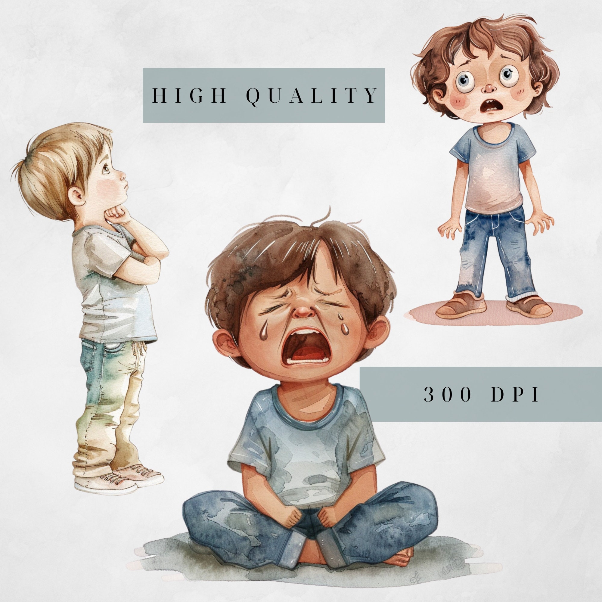 Emotions & Facial Expressions Clipart Chibi Style for Boys Educational ...