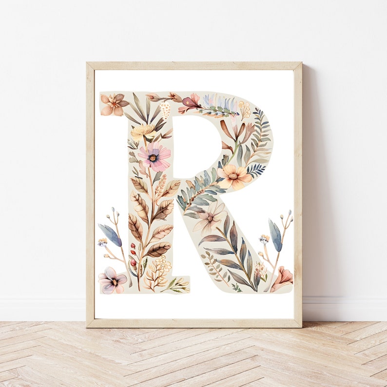 Botanical Alphabet Clipart, Watercolor Floral Letters Images Nursery ...