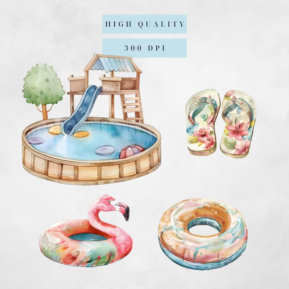 Summer Time Clipart, Summer Pool Party Clip Art, Flamingo Pool Float ...